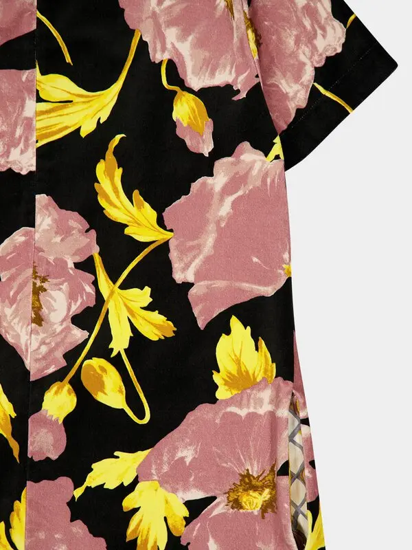 La DoubleJ Floral Mini Swing Cotton Dress - Black