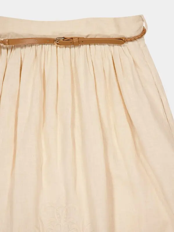 Zimmermann Embroidered Linen Midi Skirt - Cream