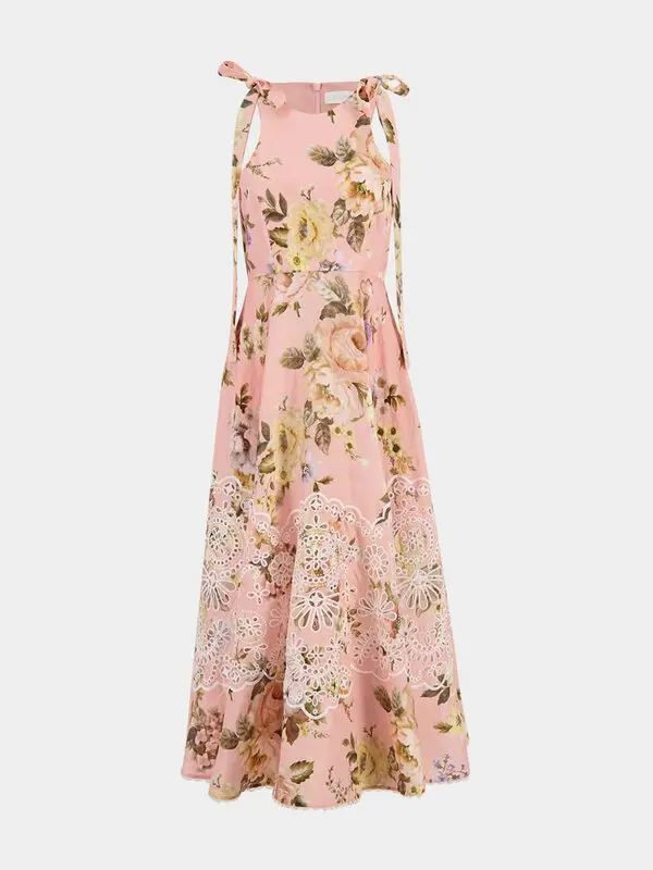 Zimmermann Floral Acacia Broderie Midi Dress - Pink