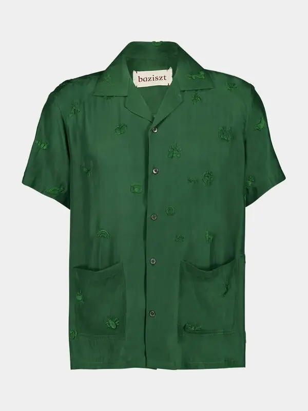 BAZISZT Thrive Short-sleeve Silk Shirt - Green