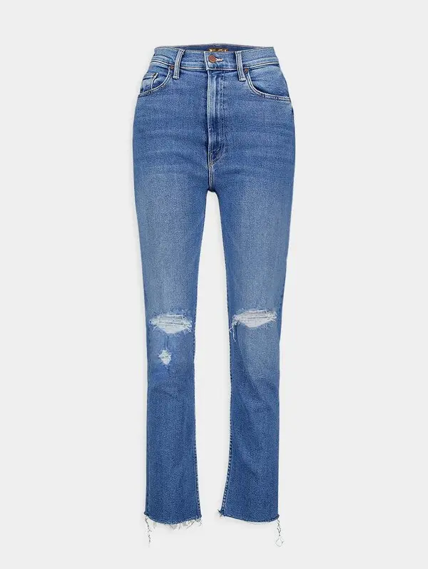 MOTHER High-waisted Rider Ankle Fray Jeans - Blue