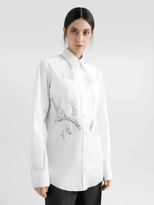 Dolce & Gabbana Cotton Poplin Shirt With Lace Inlay - White