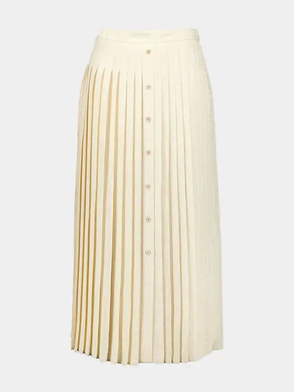 Prada Logo-jacquard Silk Pleated Skirt - Cream
