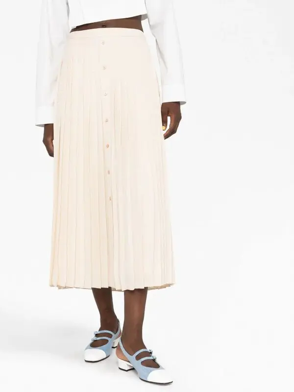 Prada Logo-jacquard Silk Pleated Skirt - Cream