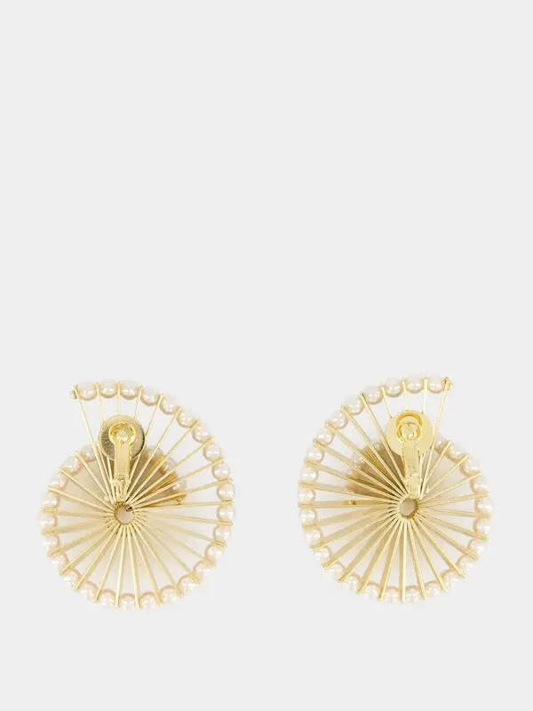 Rabanne Spiral Brass Earrings With Pearl Details