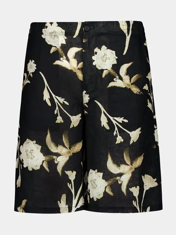Off-White Floral Print Linen Shorts - White