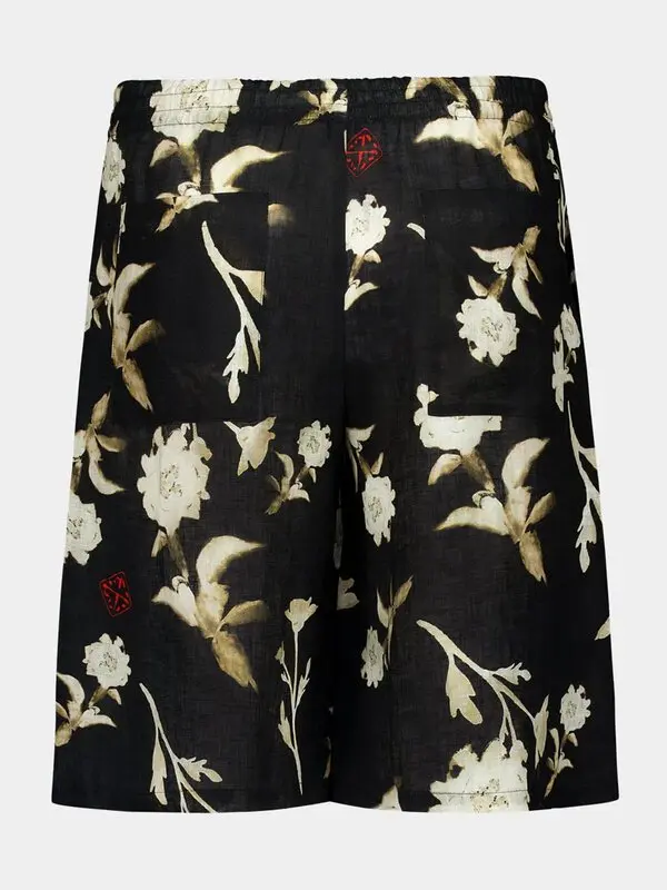 Off-White Floral Print Linen Shorts - White