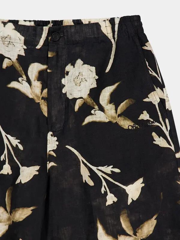 Off-White Floral Print Linen Shorts - White