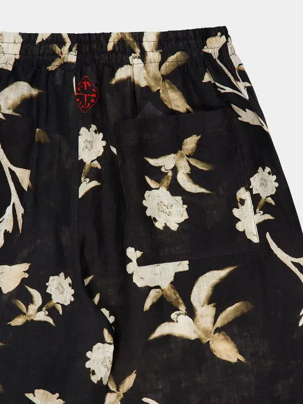 Off-White Floral Print Linen Shorts - White