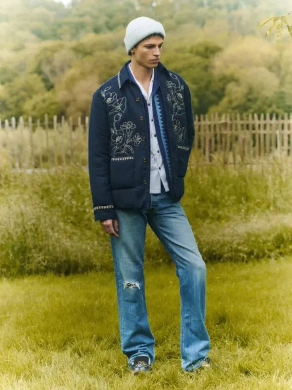 BAZISZT Cotton Jacket With Floral Embroidery - Blue