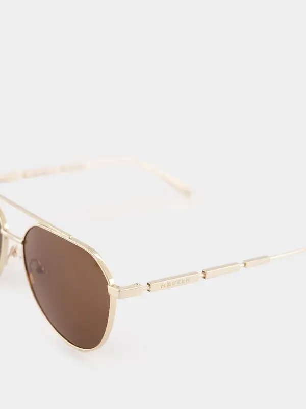 Alexander McQueen Metal Pilot Sunglasses - Gold