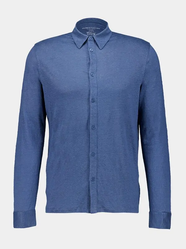 Majestic Filatures Taormina Long-sleeved Linen Shirt - Blue