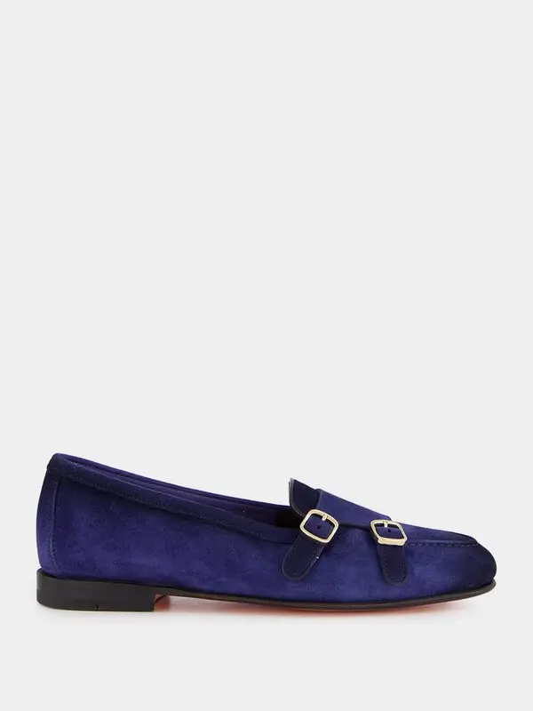 Santoni Suede Double-buckled Moccasins - Blue
