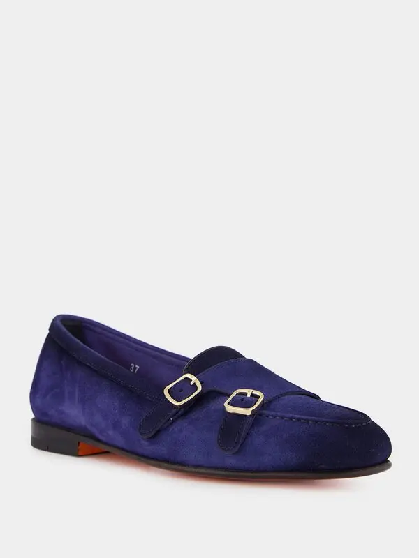 Santoni Suede Double-buckled Moccasins