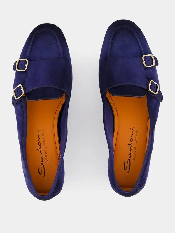 Santoni Suede Double-buckled Moccasins