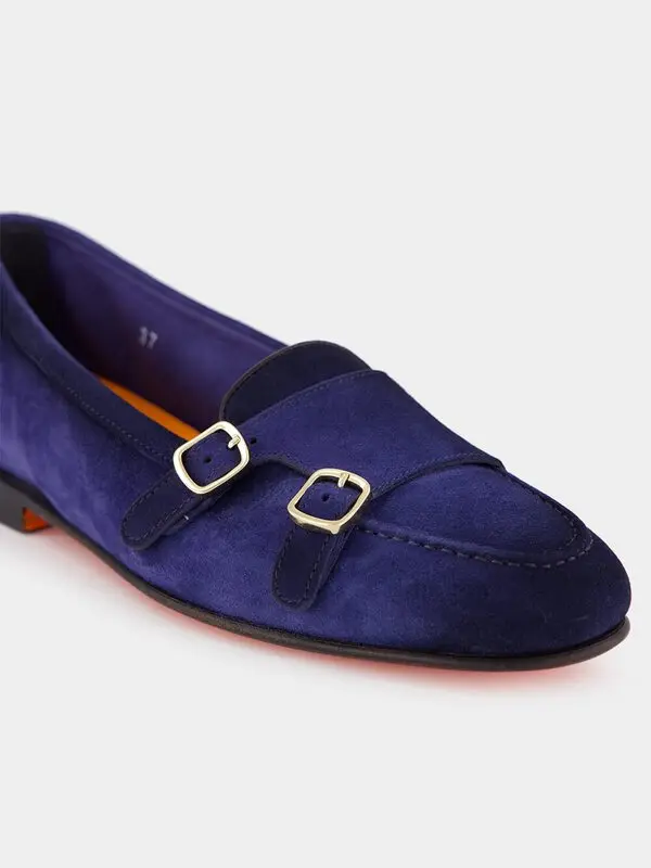 Santoni Suede Double-buckled Moccasins