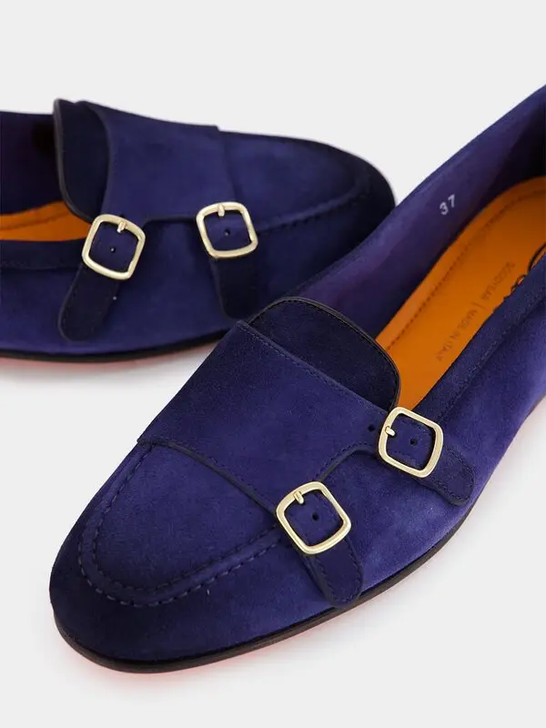 Santoni Suede Double-buckled Moccasins