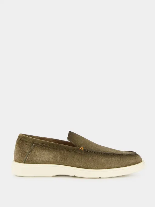 Santoni Nubuck Leather Suede Loafers - Green