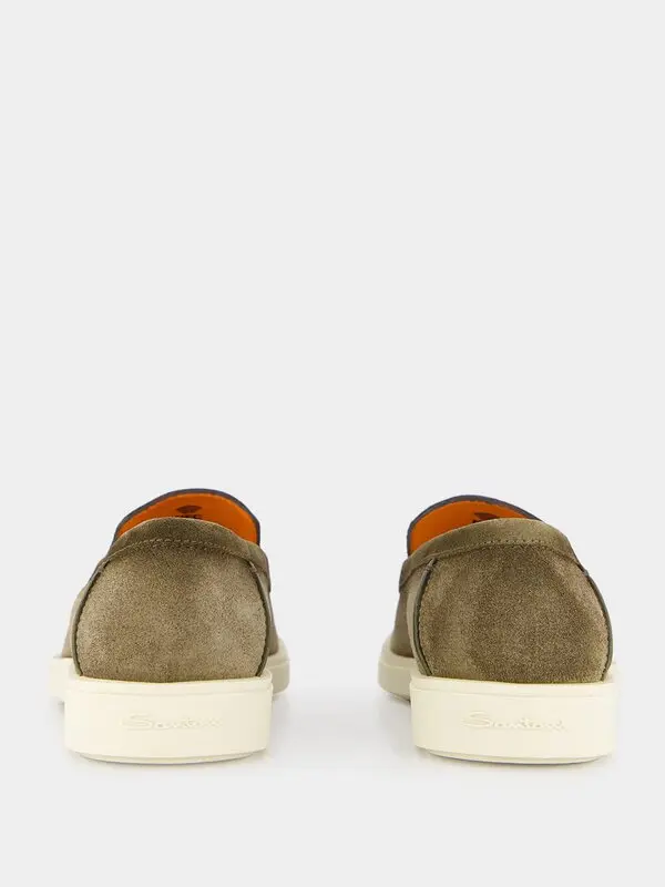 Santoni Nubuck Leather Suede Loafers - Green