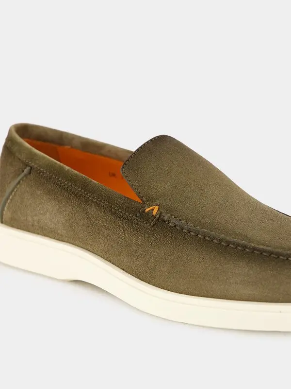 Santoni Nubuck Leather Suede Loafers - Green