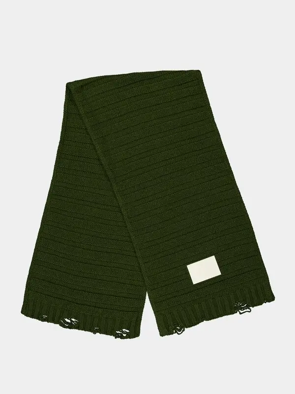 MAISON MARGIELA Ribbed Wool Scarf With Destroyed Effect - Green