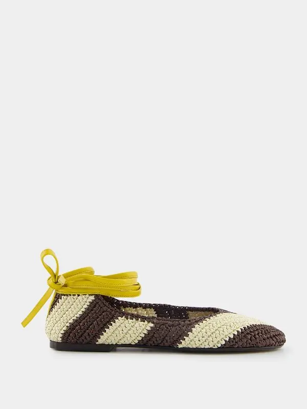 La DoubleJ Veneziana Striped Raffia Ballerina Shoes - Multicolour