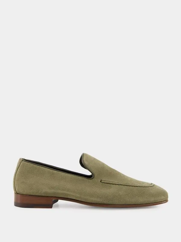 Manolo Blahnik Khaki Truro Suede Loafers - Green