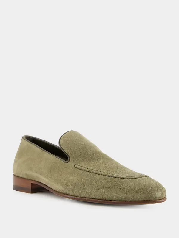 Manolo Blahnik Khaki Truro Suede Loafers - Green