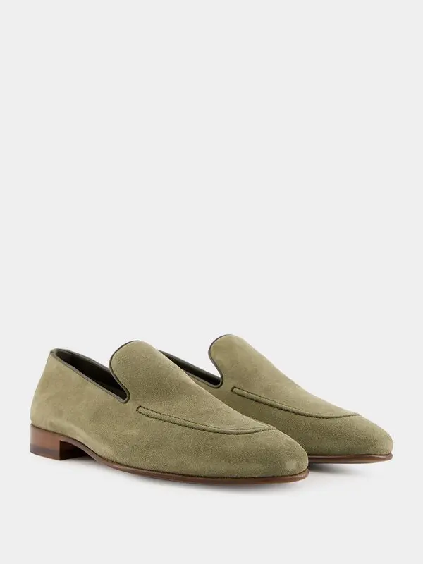 Manolo Blahnik Khaki Truro Suede Loafers - Green