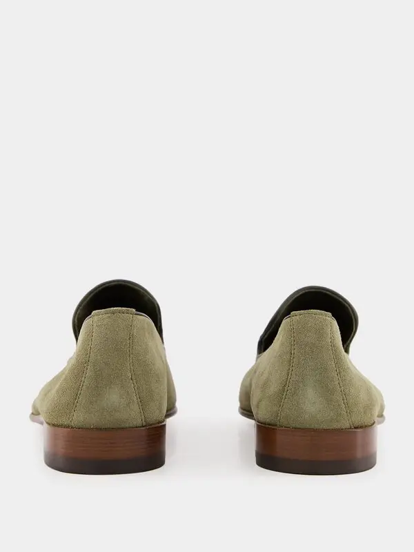 Manolo Blahnik Khaki Truro Suede Loafers - Green