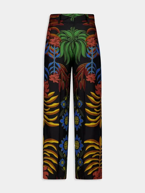 PAULA Sonia Visual Garden Print Silk Twill Pants - Multicolour