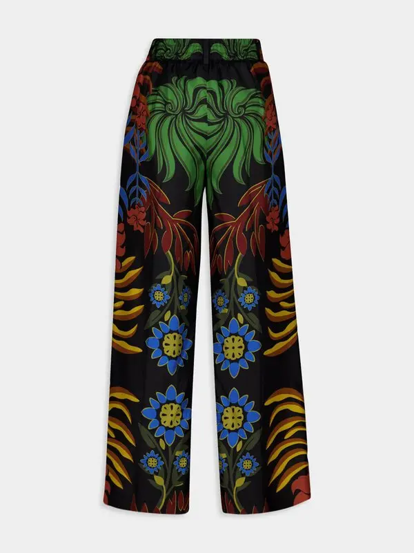 PAULA Sonia Visual Garden Print Silk Twill Pants - Multicolour