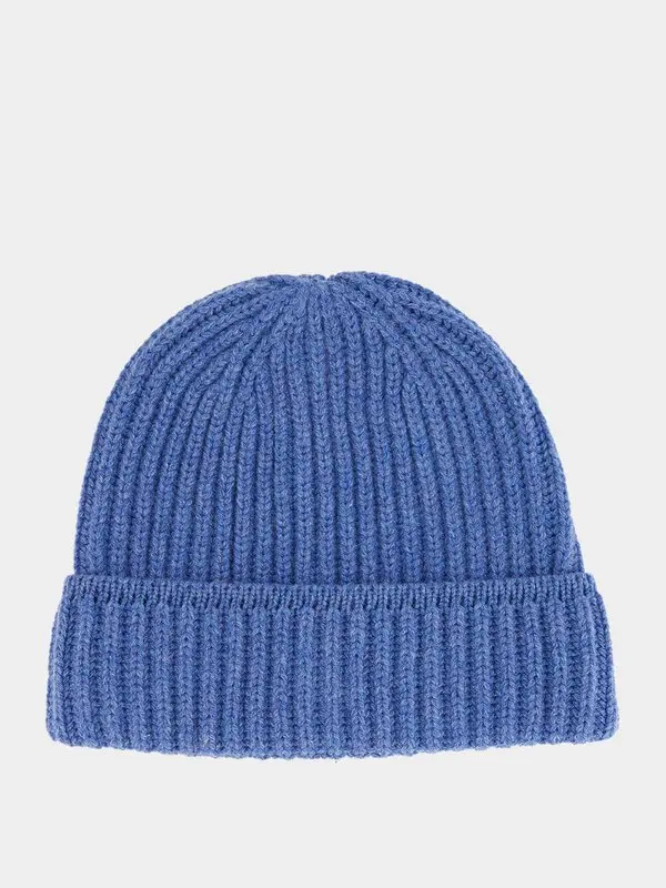 PIACENZA CASHMERE 1733 Light Ribbed Cashmere Beanie - Blue