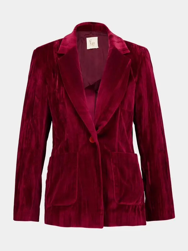 PAULA Tansy Velvet Plissé Blazer - Red
