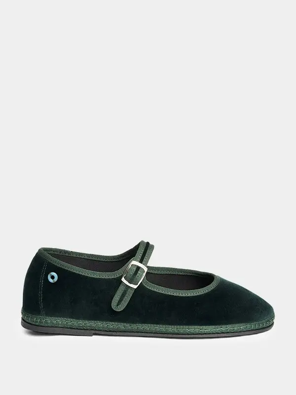 PIEDATERRE Mary Jane In Carnia Velvet - Green
