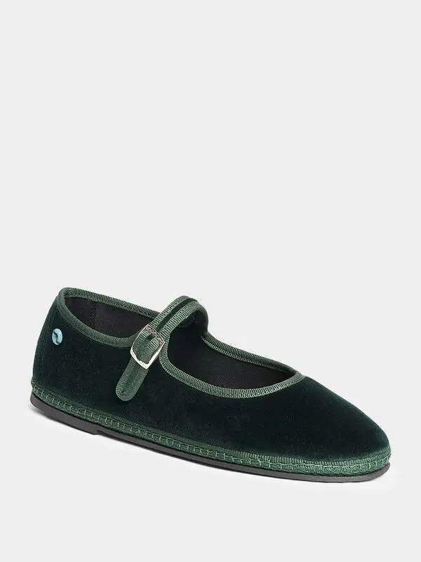 PIEDATERRE Mary Jane In Carnia Velvet - Green