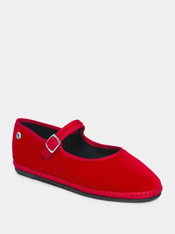 PIEDATERRE Mary Jane In Refosco Velvet - Red