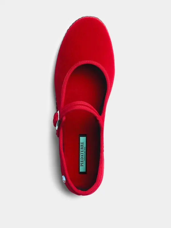 PIEDATERRE Mary Jane In Refosco Velvet - Red
