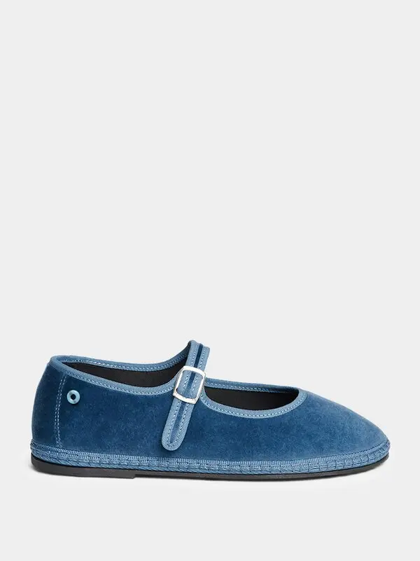 PIEDATERRE Adriatic Velvet Mary Jane - Blue
