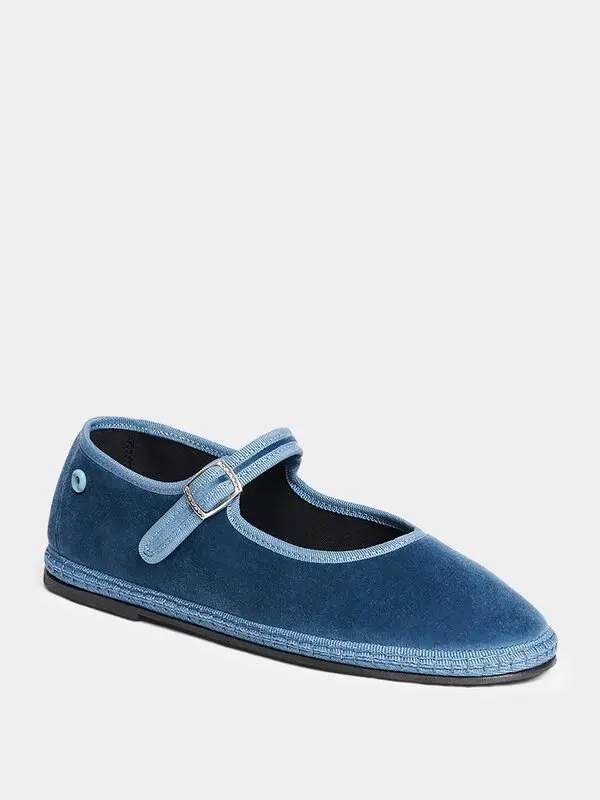 PIEDATERRE Adriatic Velvet Mary Jane - Blue