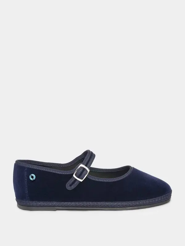 PIEDATERRE Velvet Mary Jane Flats - Blue