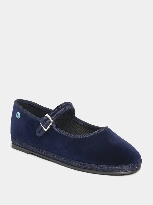 PIEDATERRE Velvet Mary Jane Flats - Blue