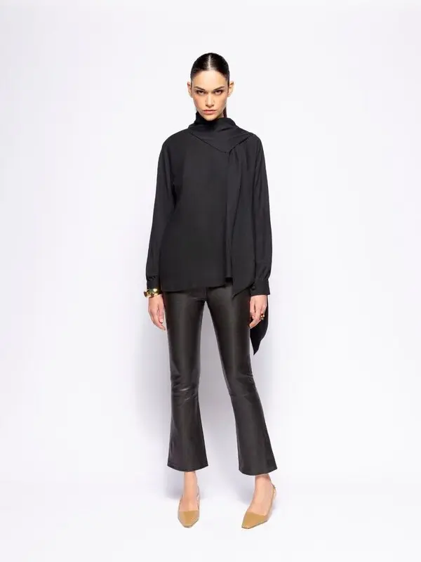 PAULA Narcissus Wrap Top With Tie Neck - Black