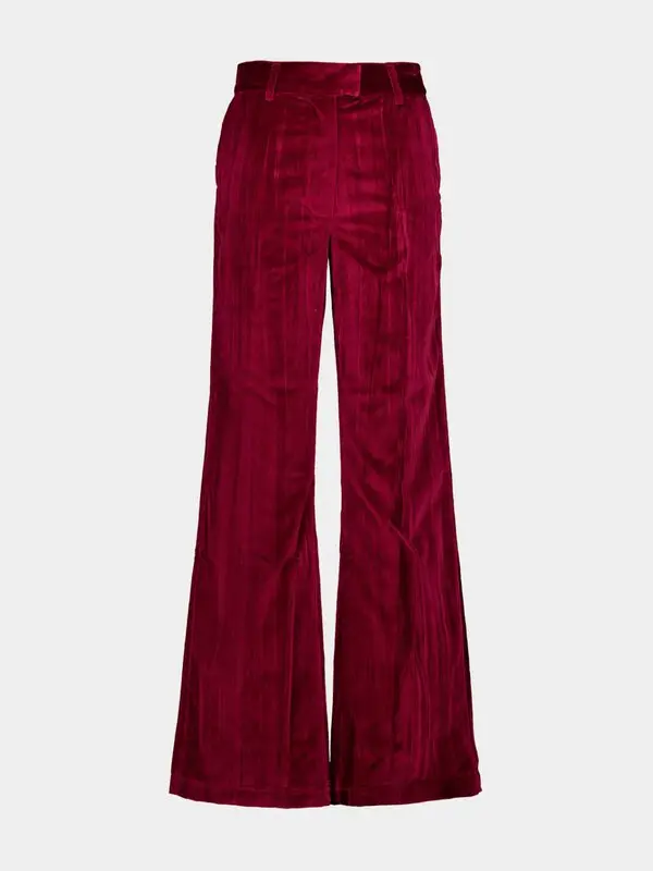 PAULA Morchella Cabernet Velvet Plissé Pants - Red