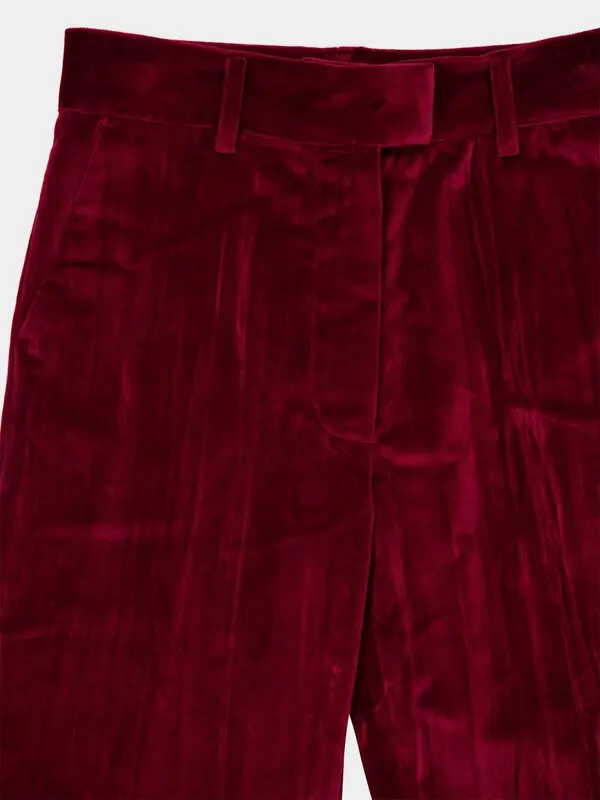 PAULA Morchella Cabernet Velvet Plissé Pants - Red