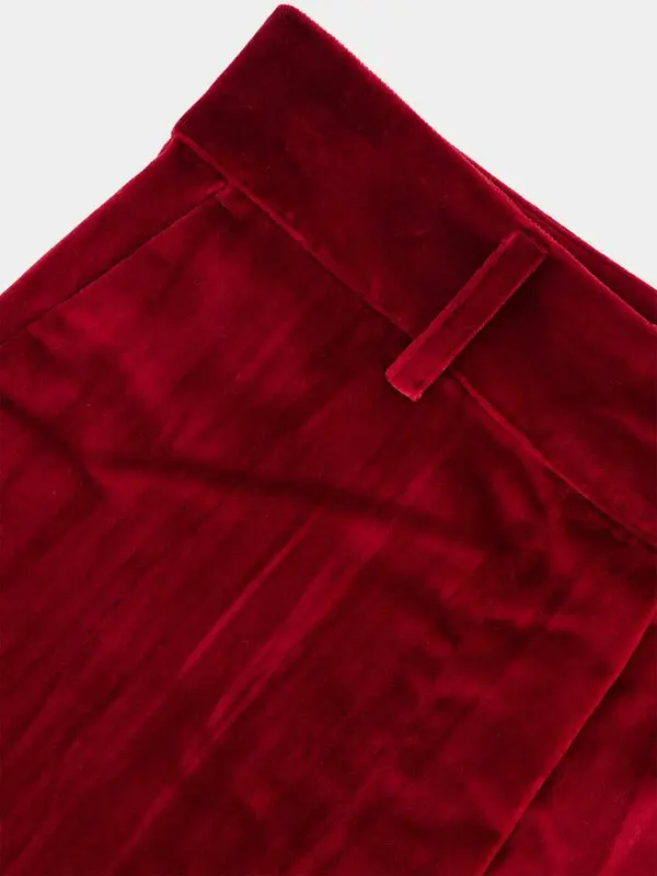PAULA Morchella Cabernet Velvet Plissé Pants - Red