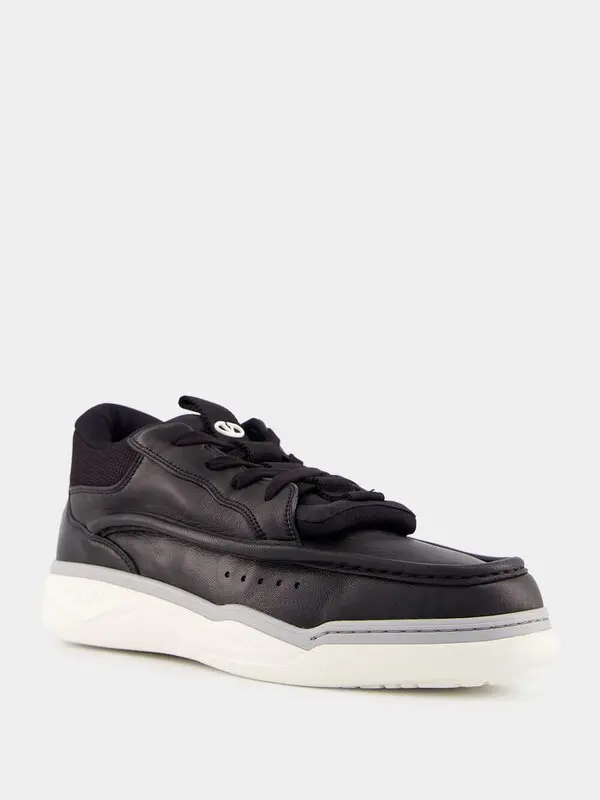 Valentino Garavani Calfskin Leather Mid-top Sneakers - Black