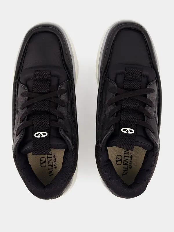 Valentino Garavani Calfskin Leather Mid-top Sneakers - Black