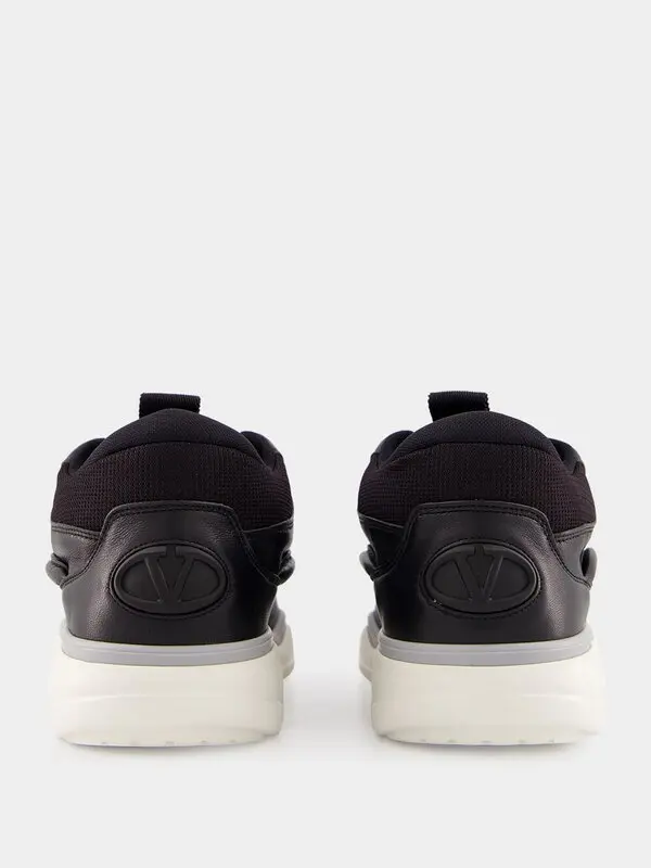 Valentino Garavani Calfskin Leather Mid-top Sneakers - Black