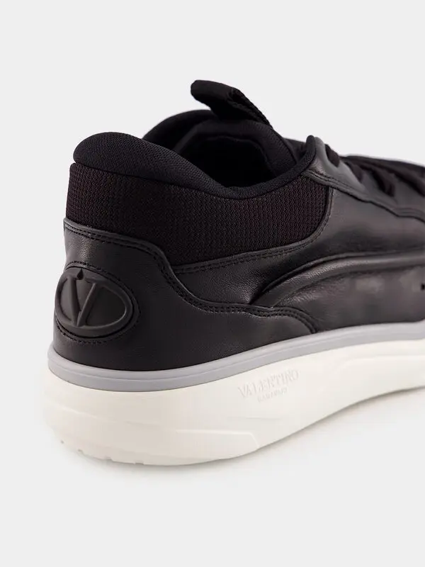 Valentino Garavani Calfskin Leather Mid-top Sneakers - Black
